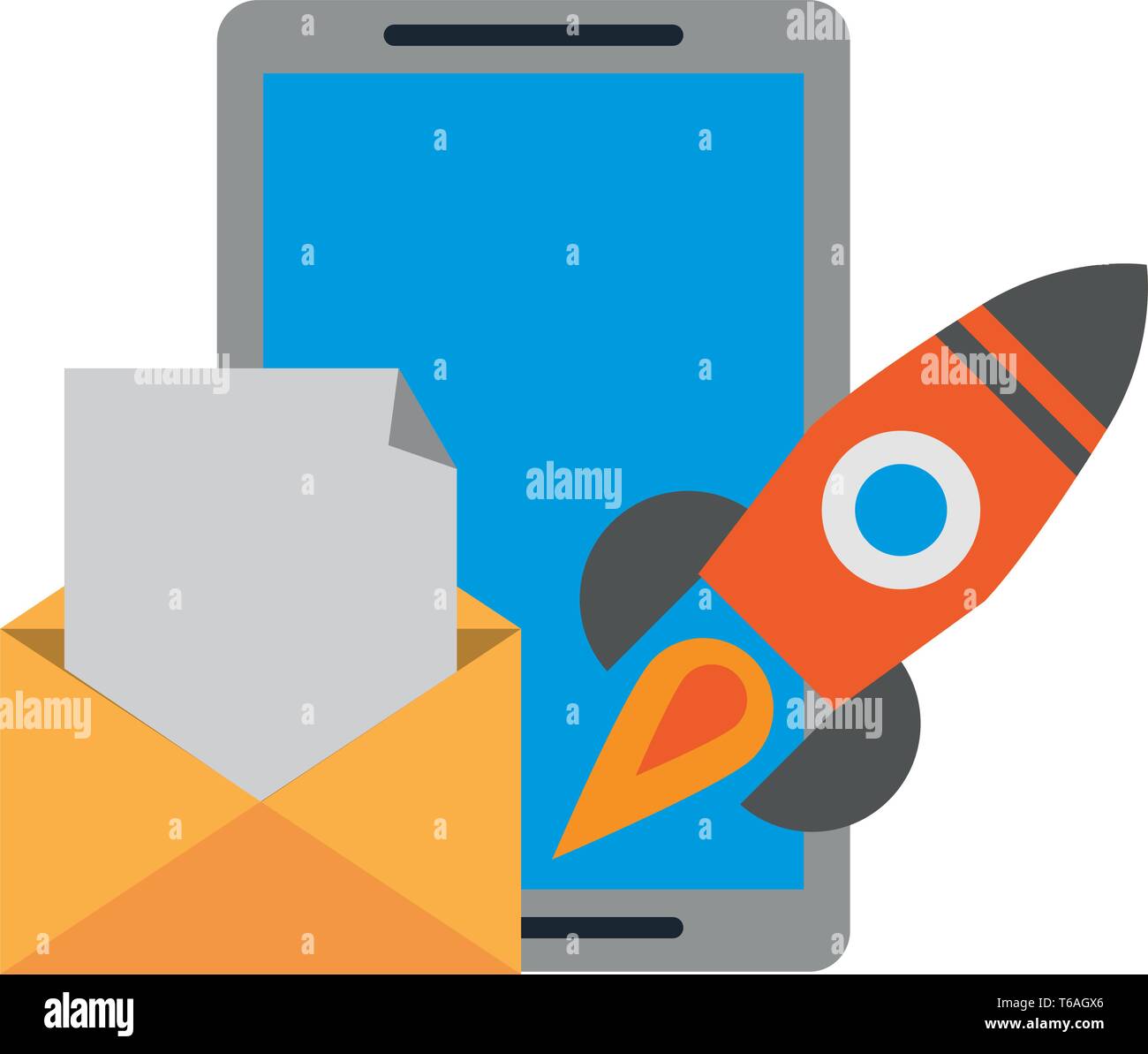 tablet with envelope and rocket Stock Vector Image & Art - Alamy