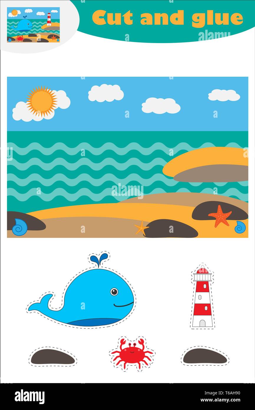 Whale at the sea cartoon, education game for the development of ...