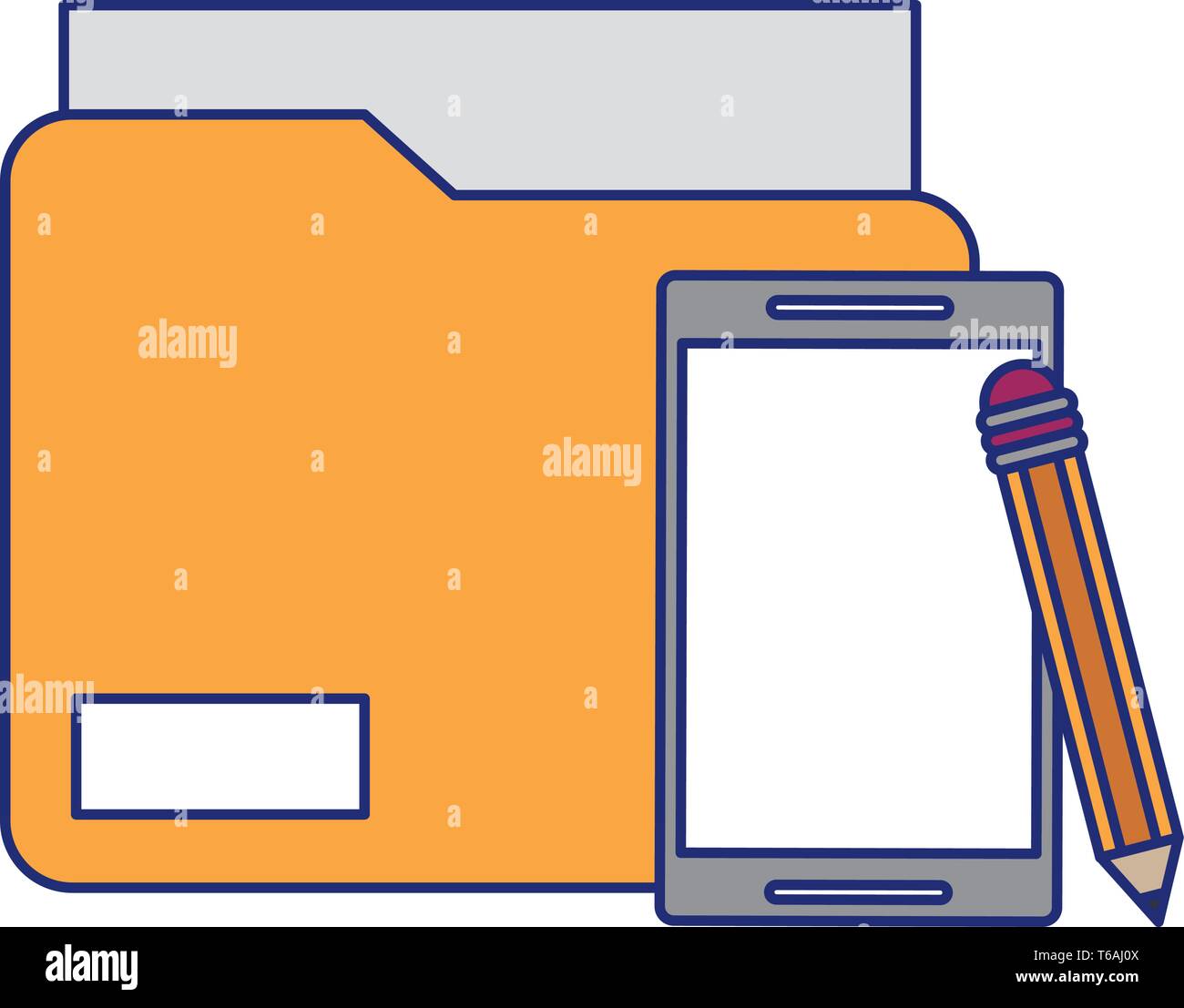 cellphone with documents and pencil blue lines Stock Vector Image & Art ...