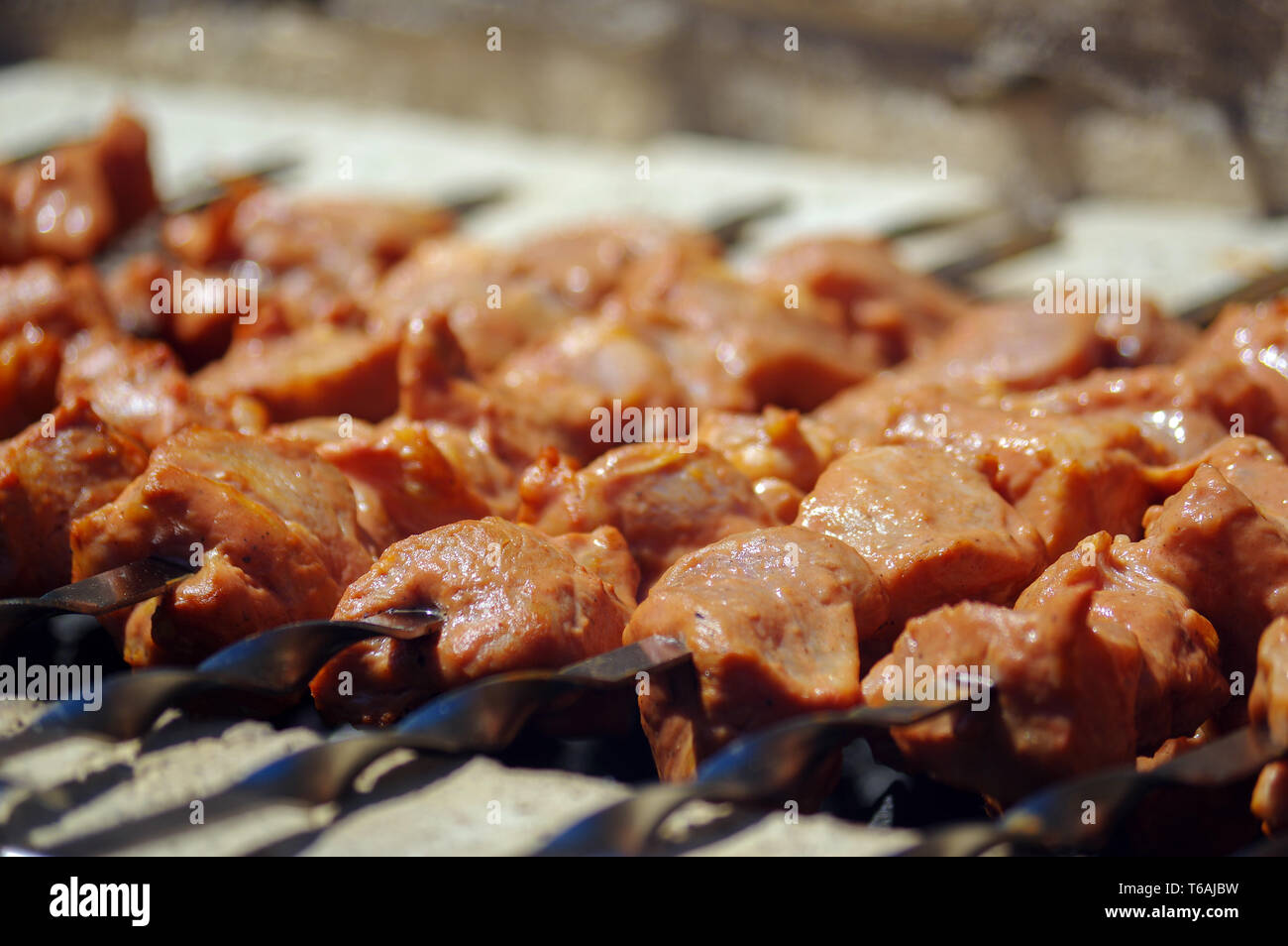 Fry meat on skewers picnic hi-res stock photography and images - Alamy