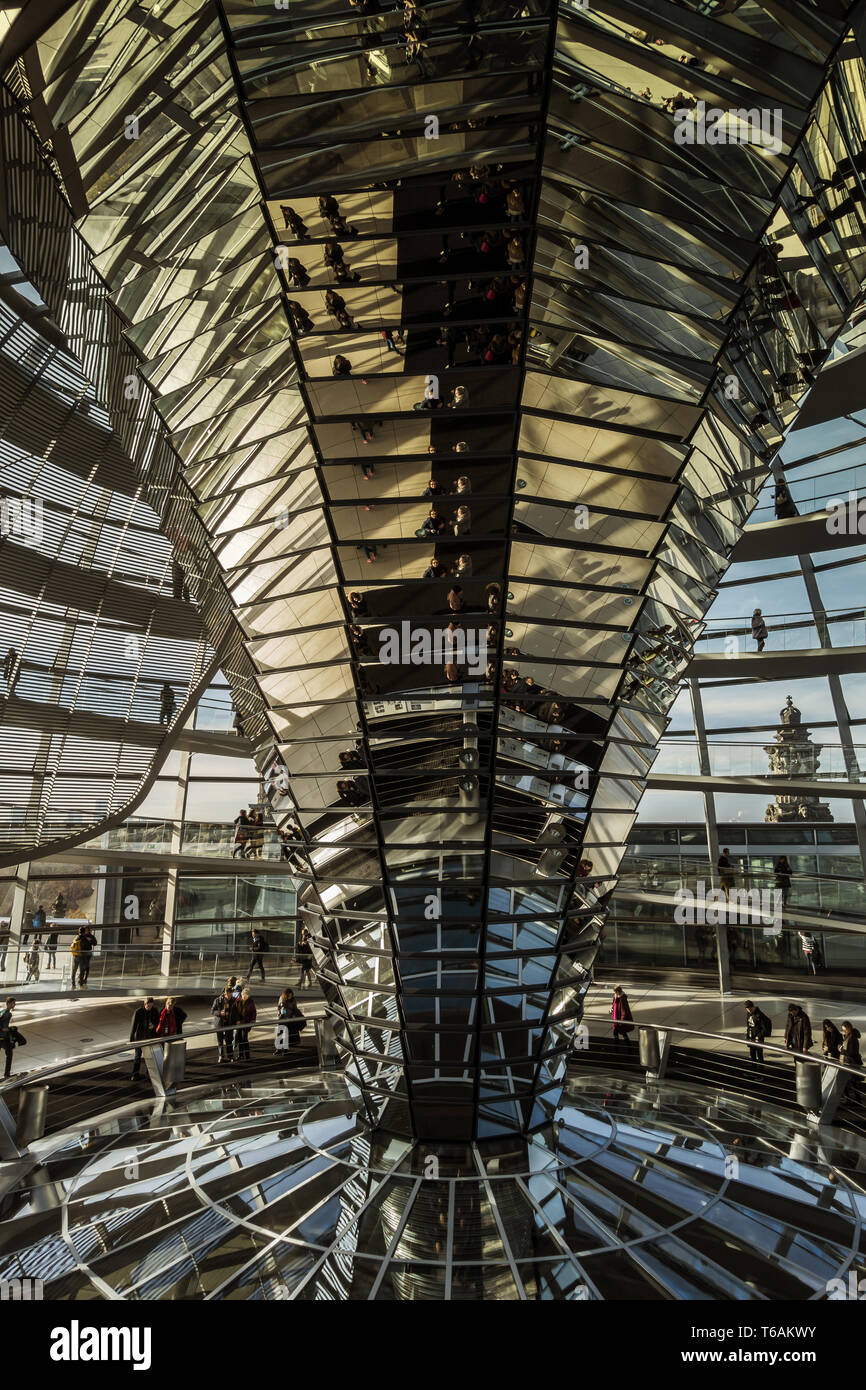 The Glass Dome of the German Reichstag building in Berlin, Germany ...