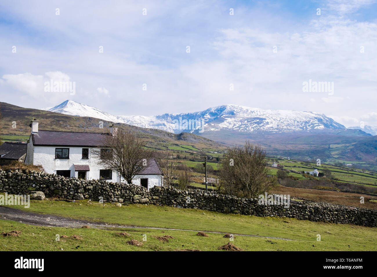 Farmhouse on Welsh hill farm in hills of northern Snowdonia National ...