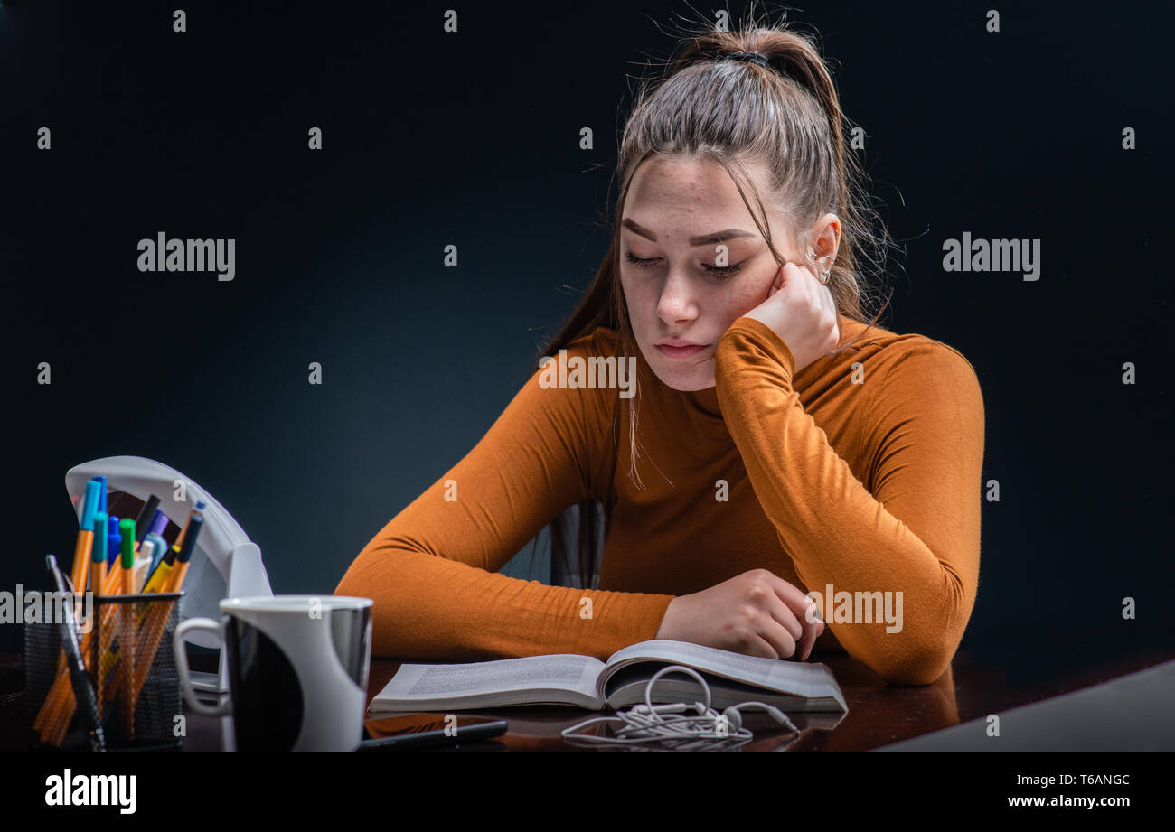 Stressed teen girl studying hi-res stock photography and images - Alamy