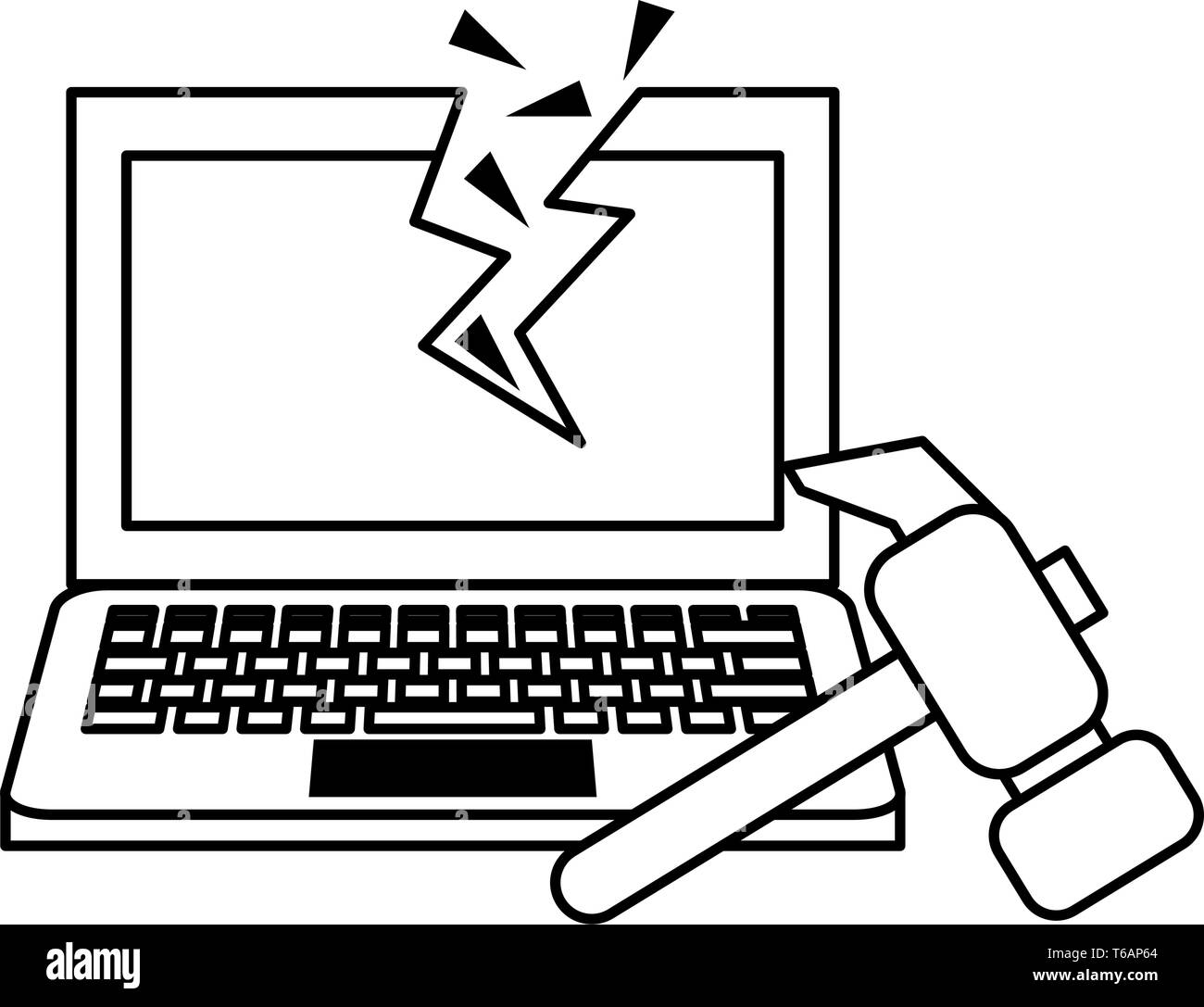 Laptop broken with hammer black and white Stock Vector Image & Art - Alamy