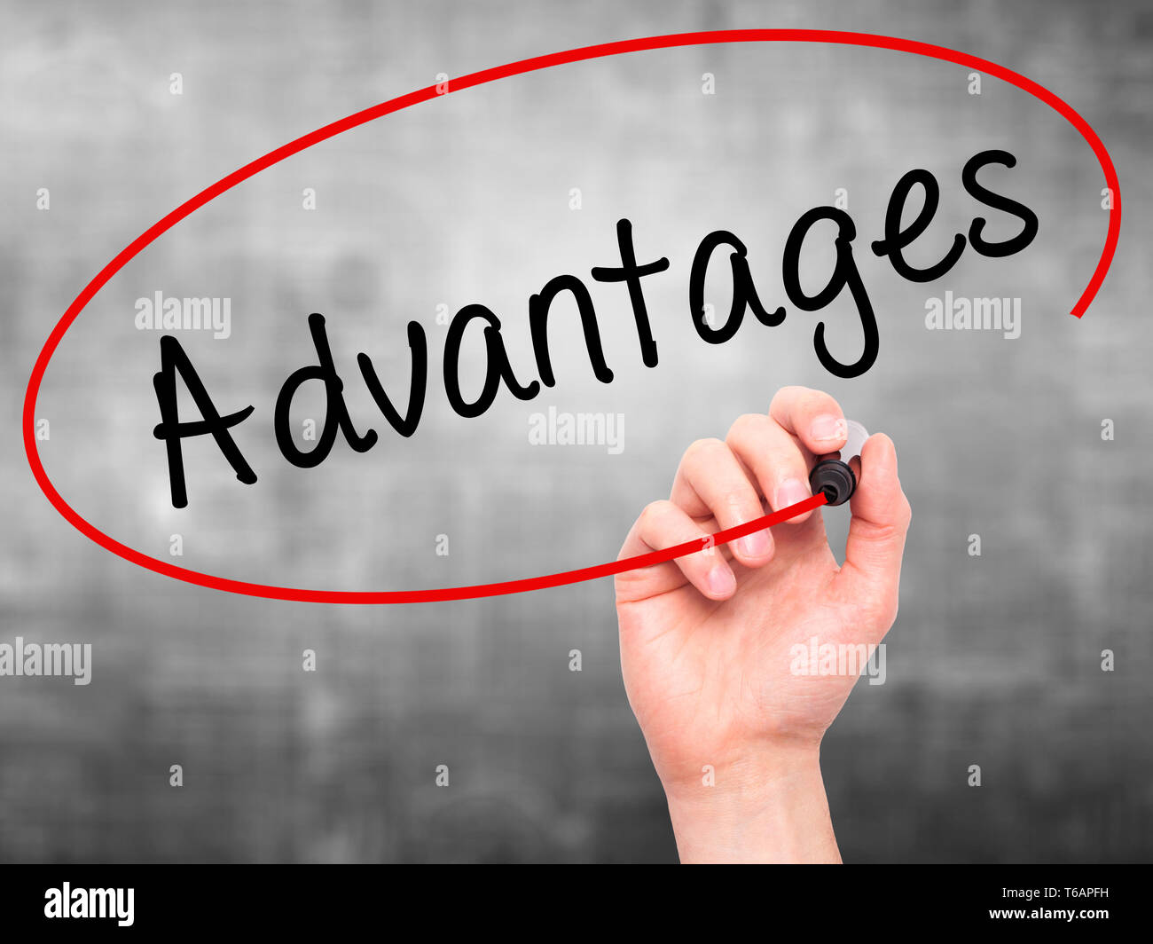 Man Hand writing Advantages with black marker on visual screen Stock ...