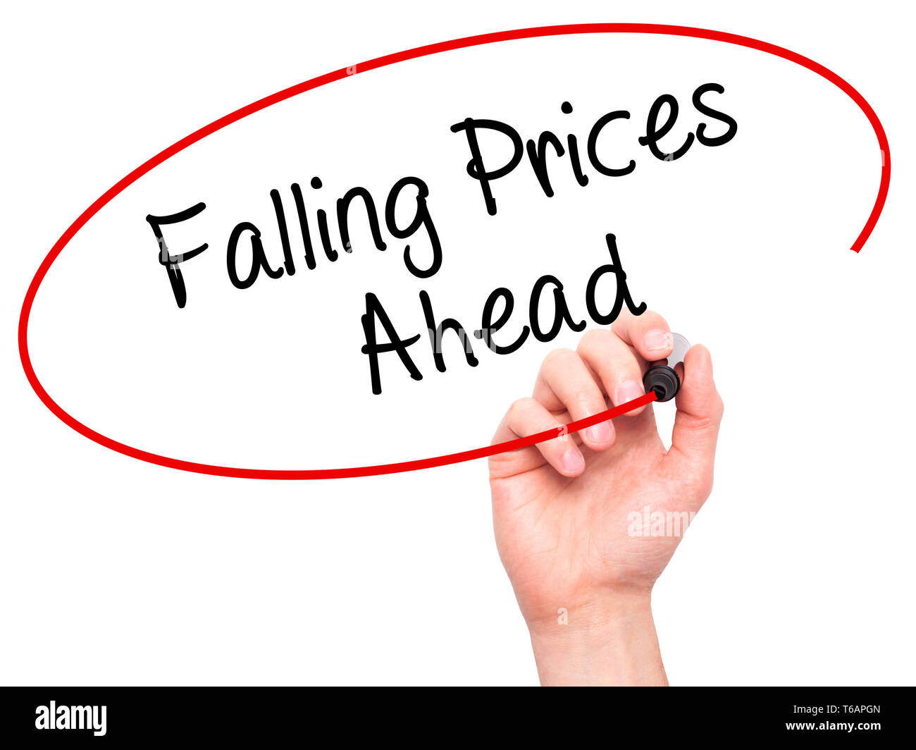 Man Hand writing Falling Prices Ahead with black marker on visual ...
