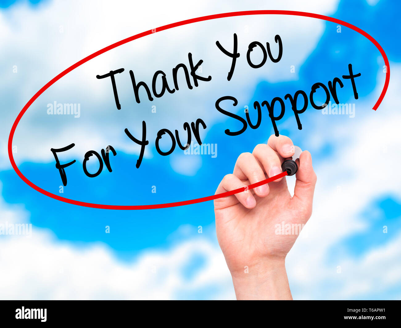 Man Hand writing Thank you For Your Support with black marker on visual ...