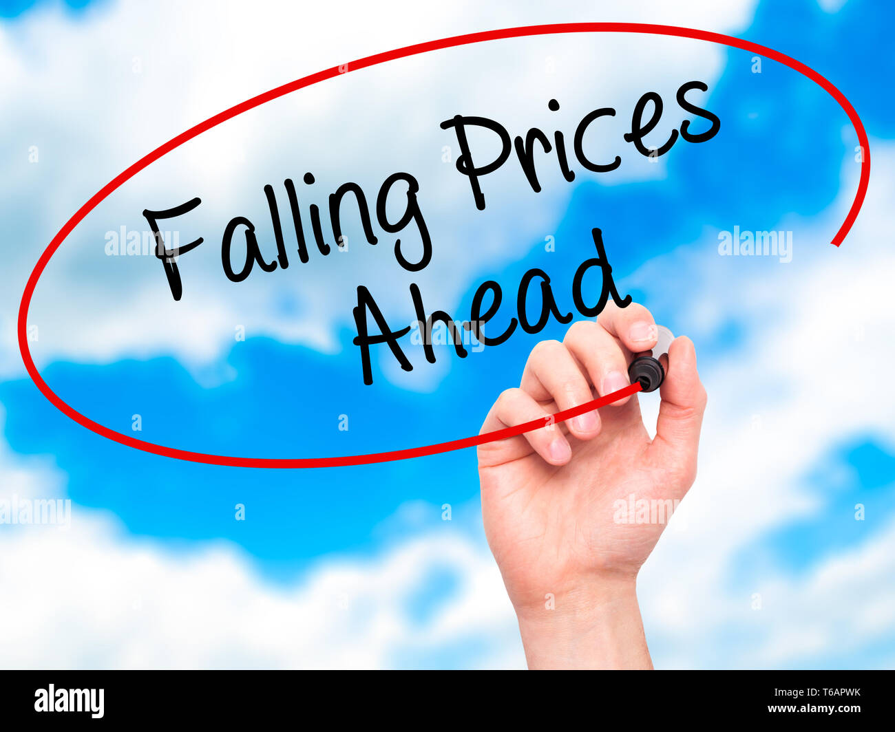 Man Hand writing Falling Prices Ahead with black marker on visual ...