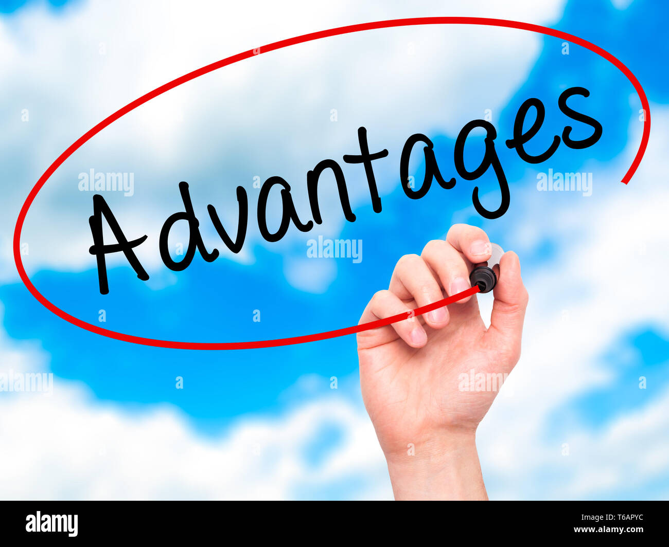 Man Hand writing Advantages with black marker on visual screen Stock ...