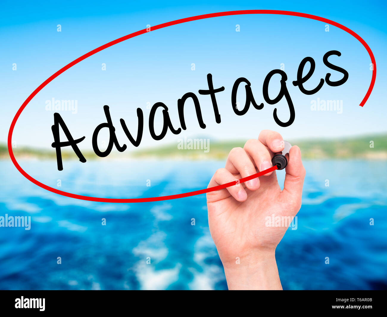 Man Hand writing Advantages with black marker on visual screen Stock ...