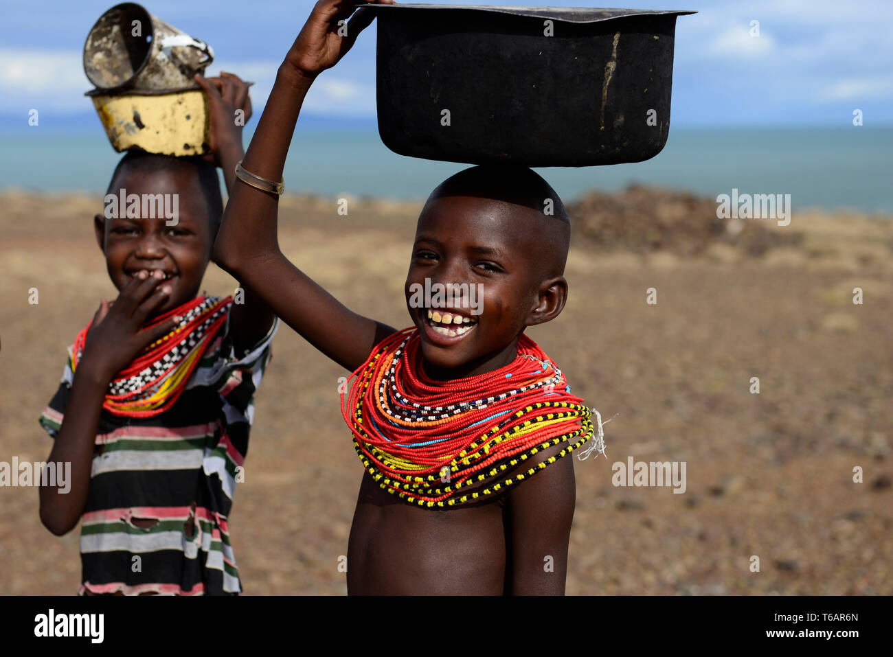 Cute Turkana children by lake Turkana in Kenya Stock Photo - Alamy