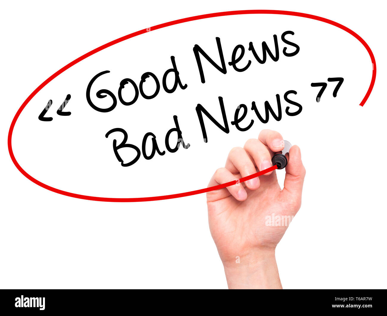 Man Hand writing Good News - Bad News with black marker on visual ...