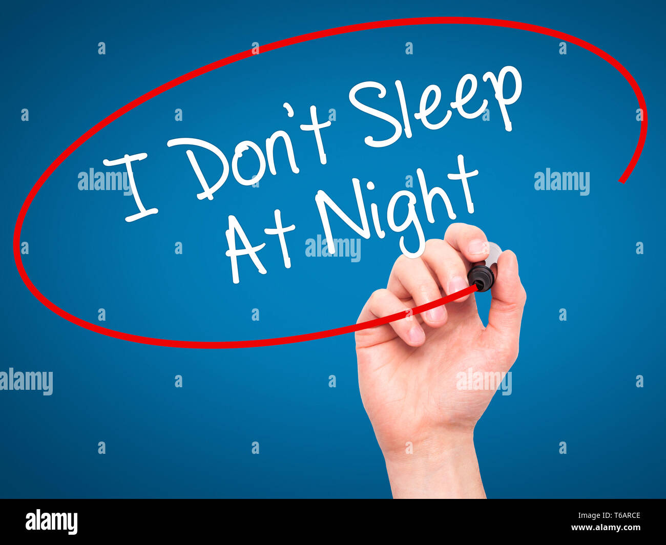 Man Hand writing I Don't Sleep At Night with black marker on visual ...