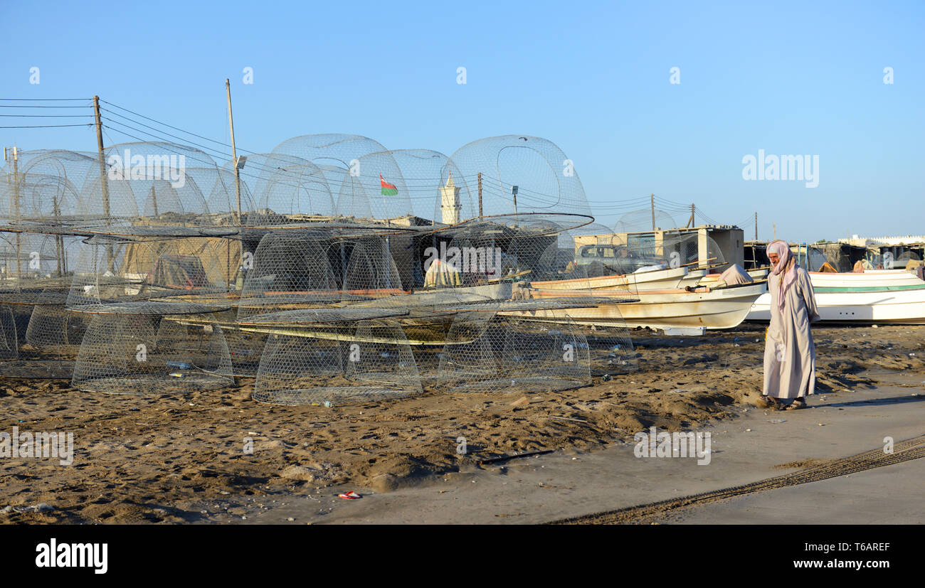 Fishing cages on the Barka beach in Oman Stock Photo - Alamy