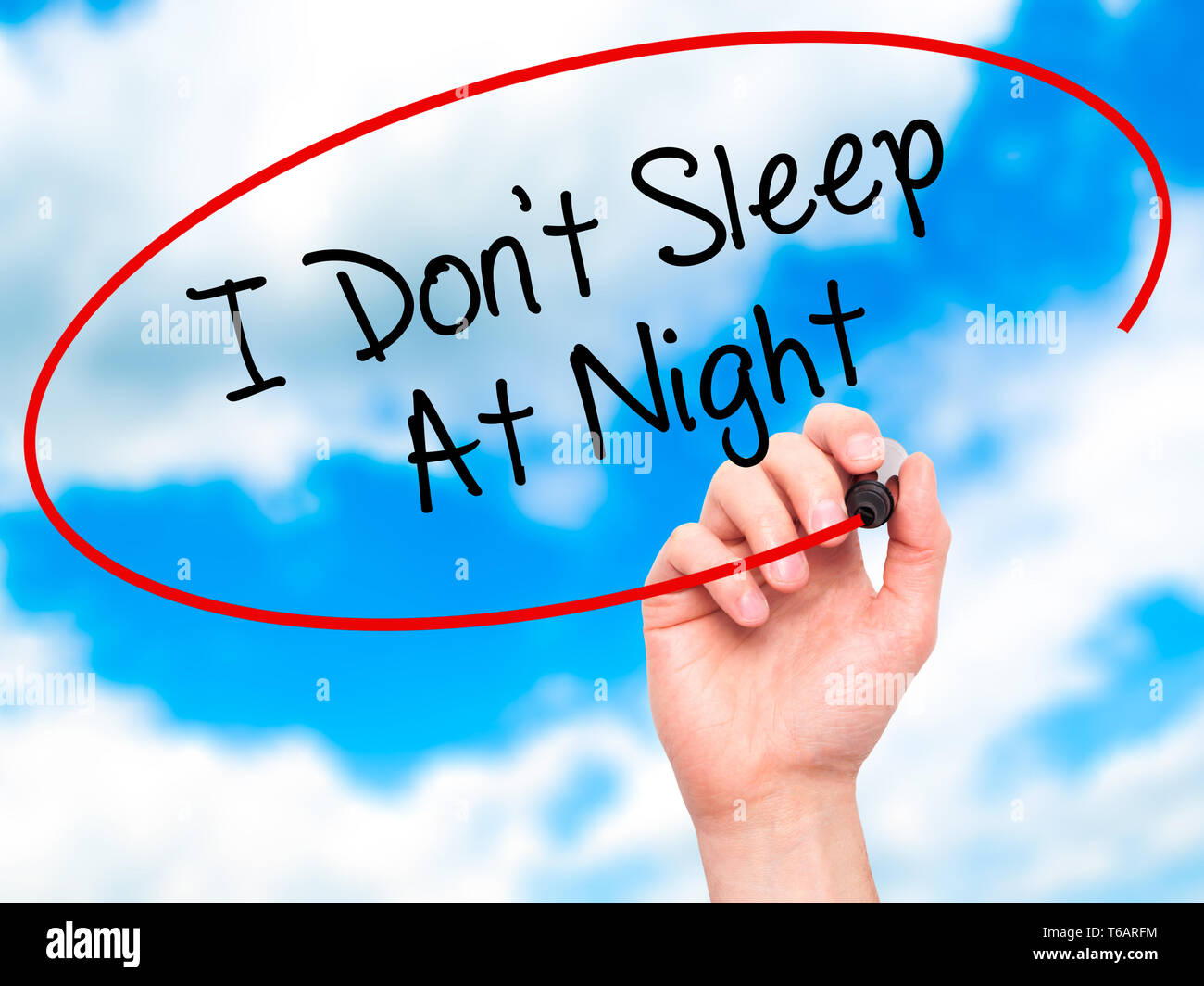 Man Hand writing I Don't Sleep At Night with black marker on visual ...