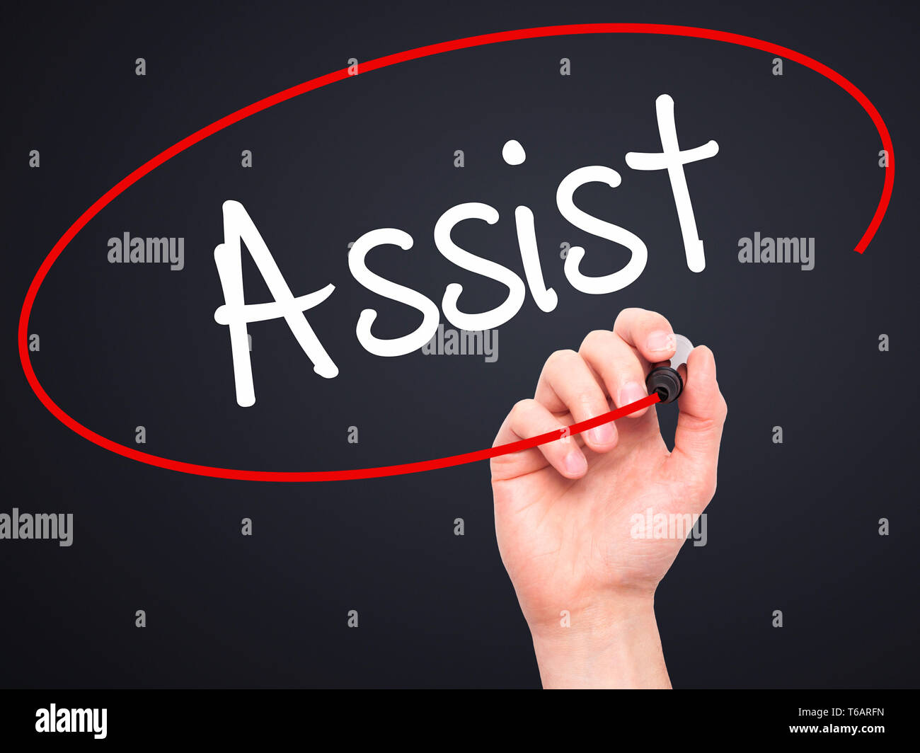 Man Hand writing Assist with black marker on visual screen Stock Photo ...