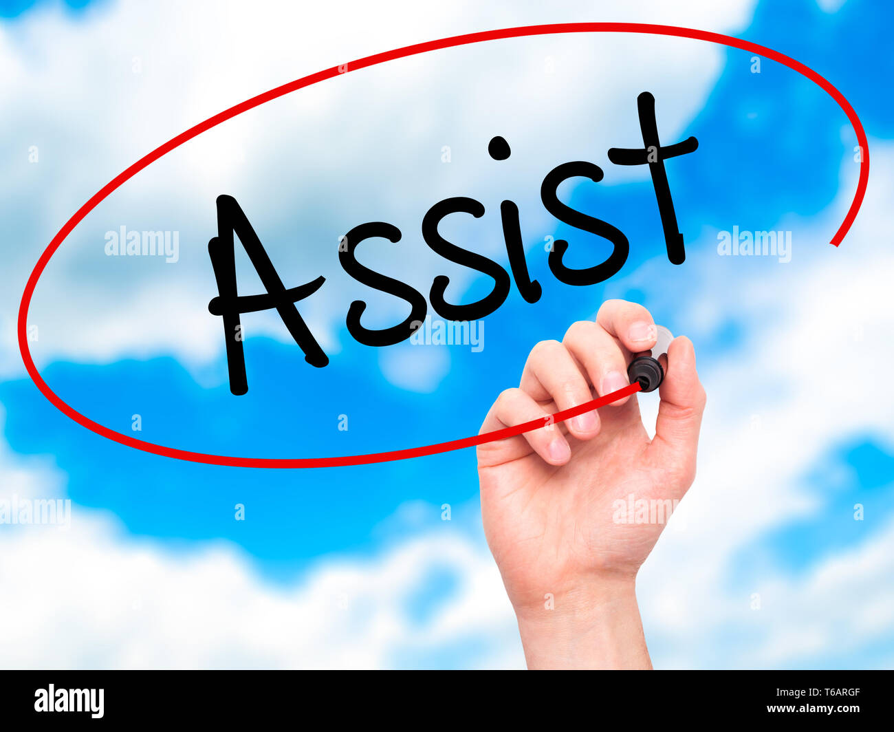 Man Hand writing Assist with black marker on visual screen Stock Photo ...
