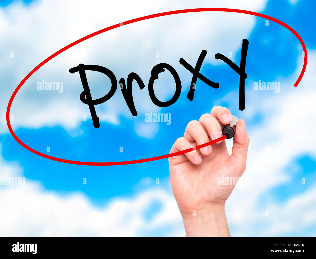 Man Hand writing Proxy with black marker on visual screen Stock Photo ...