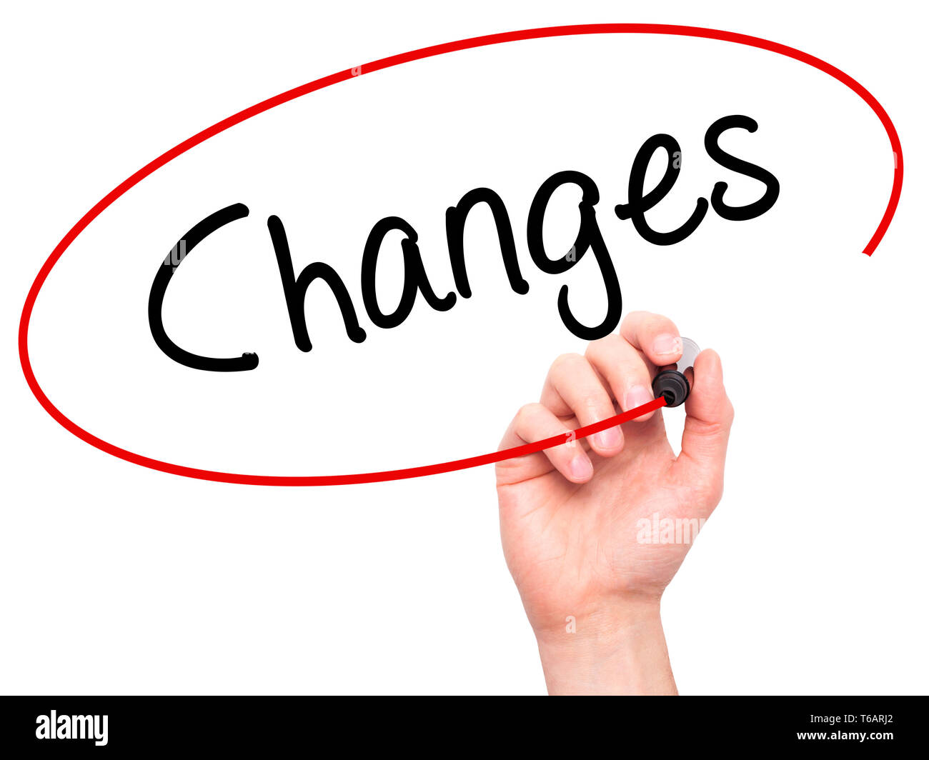 Man Hand writing Changes with black marker on visual screen Stock Photo ...