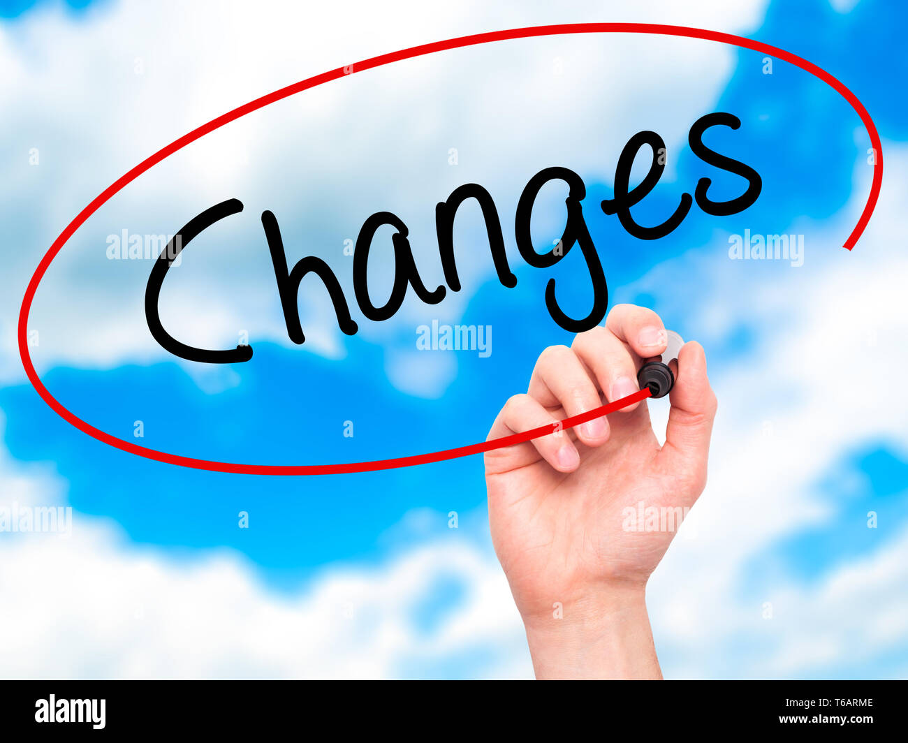 Man Hand writing Changes with black marker on visual screen Stock Photo ...