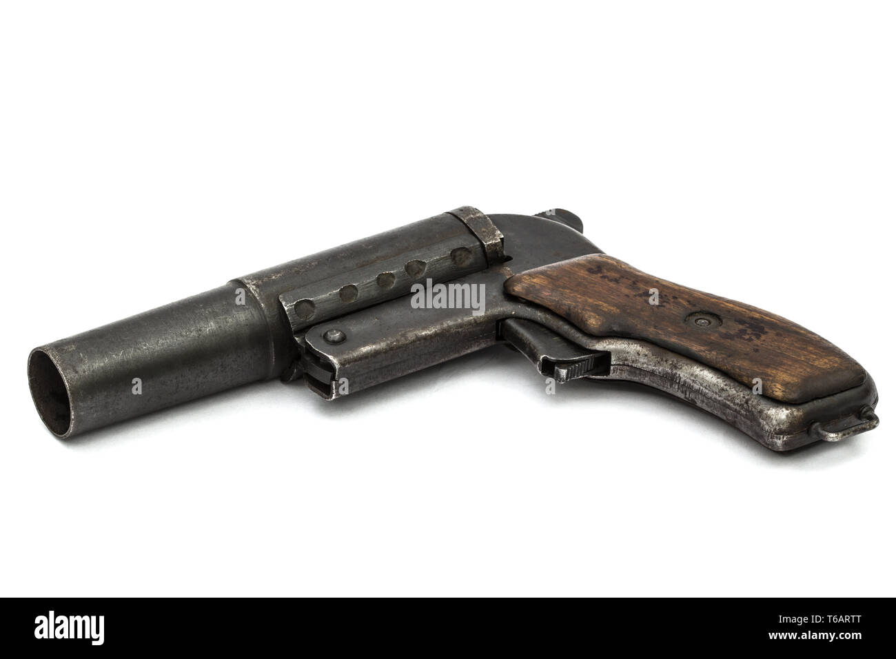 Old signal pistol, flare gun, isolated on white background Stock Photo ...