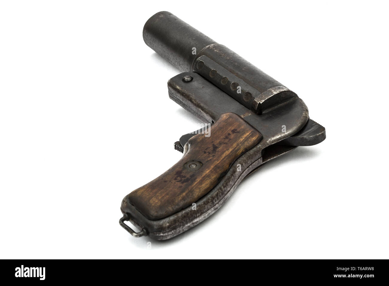 Old signal pistol, flare gun, isolated on white background Stock Photo ...