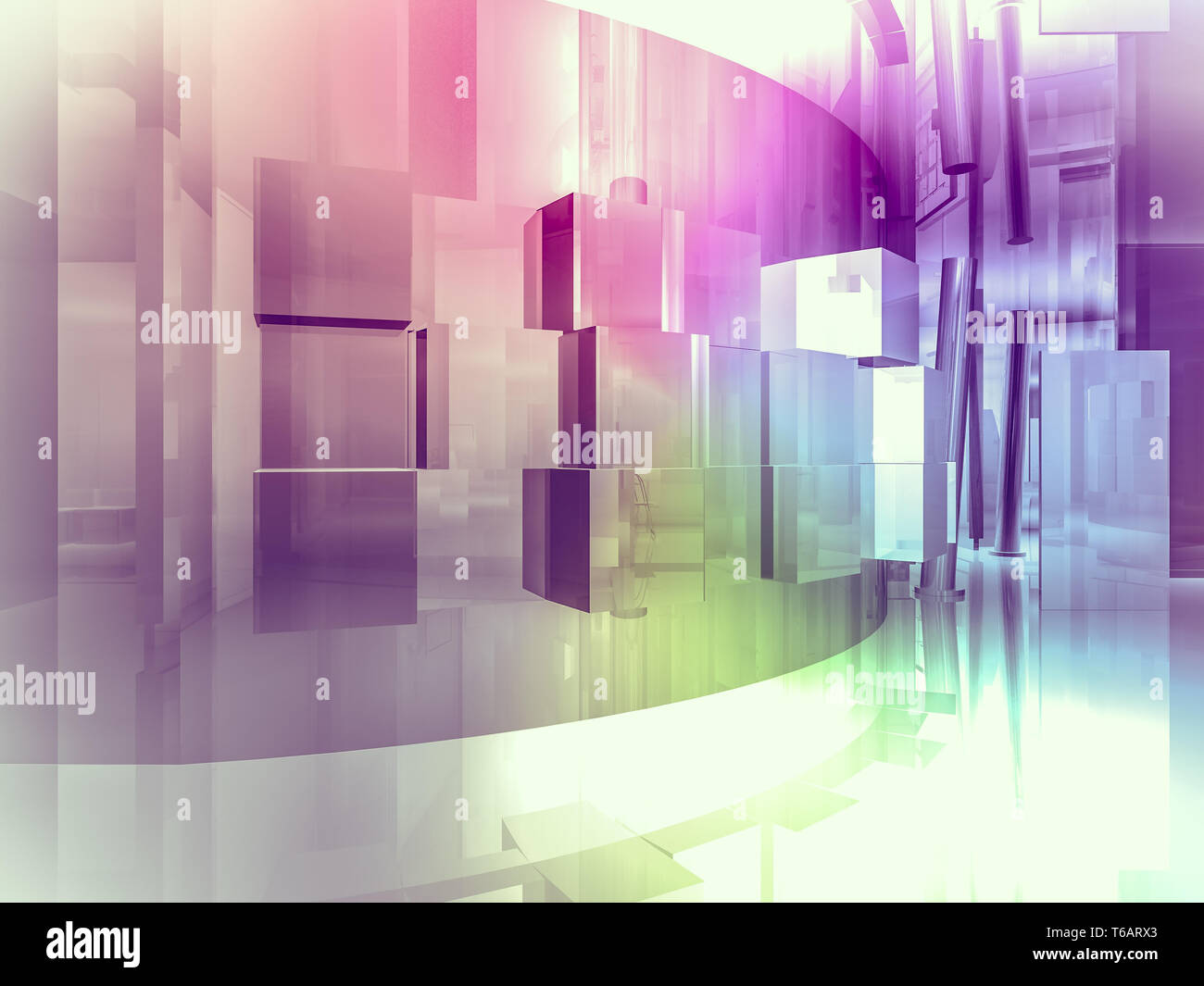 perspective, open space, clean room with shapes in 3d, business space ...