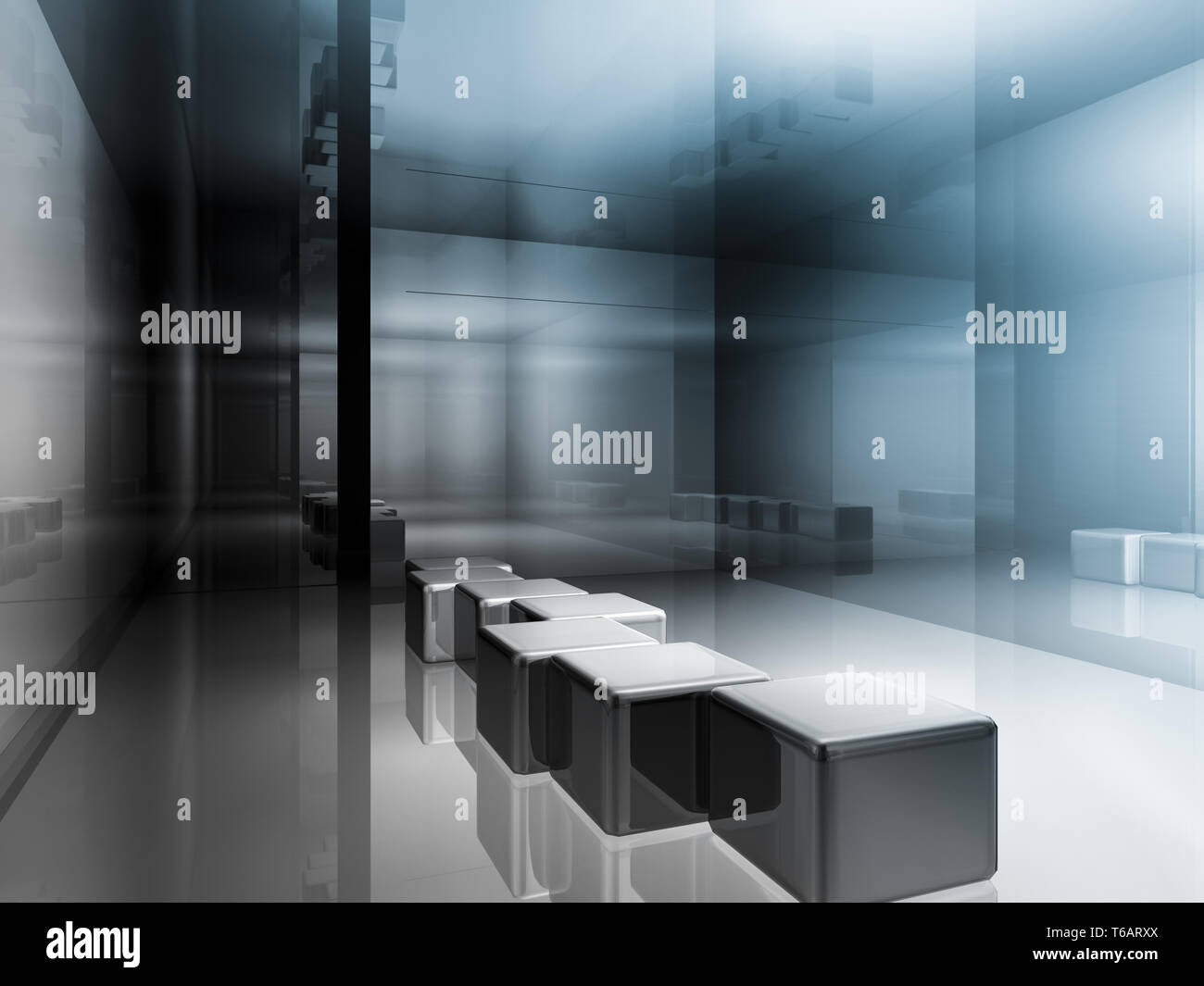 futuristic open space, clean room with shapes in 3d, business space ...