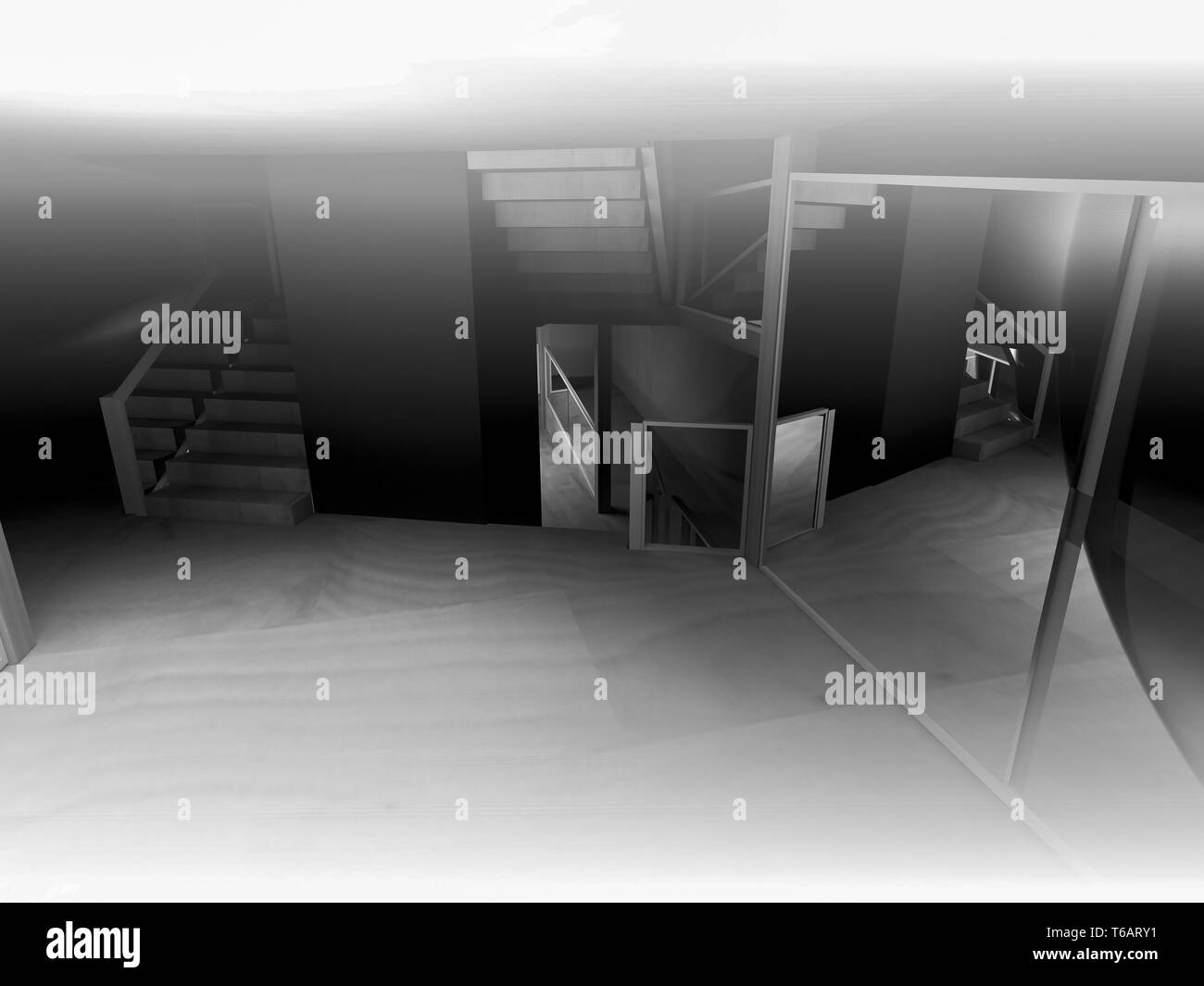 rendering, open space, clean room with shapes in 3d, business space and ...