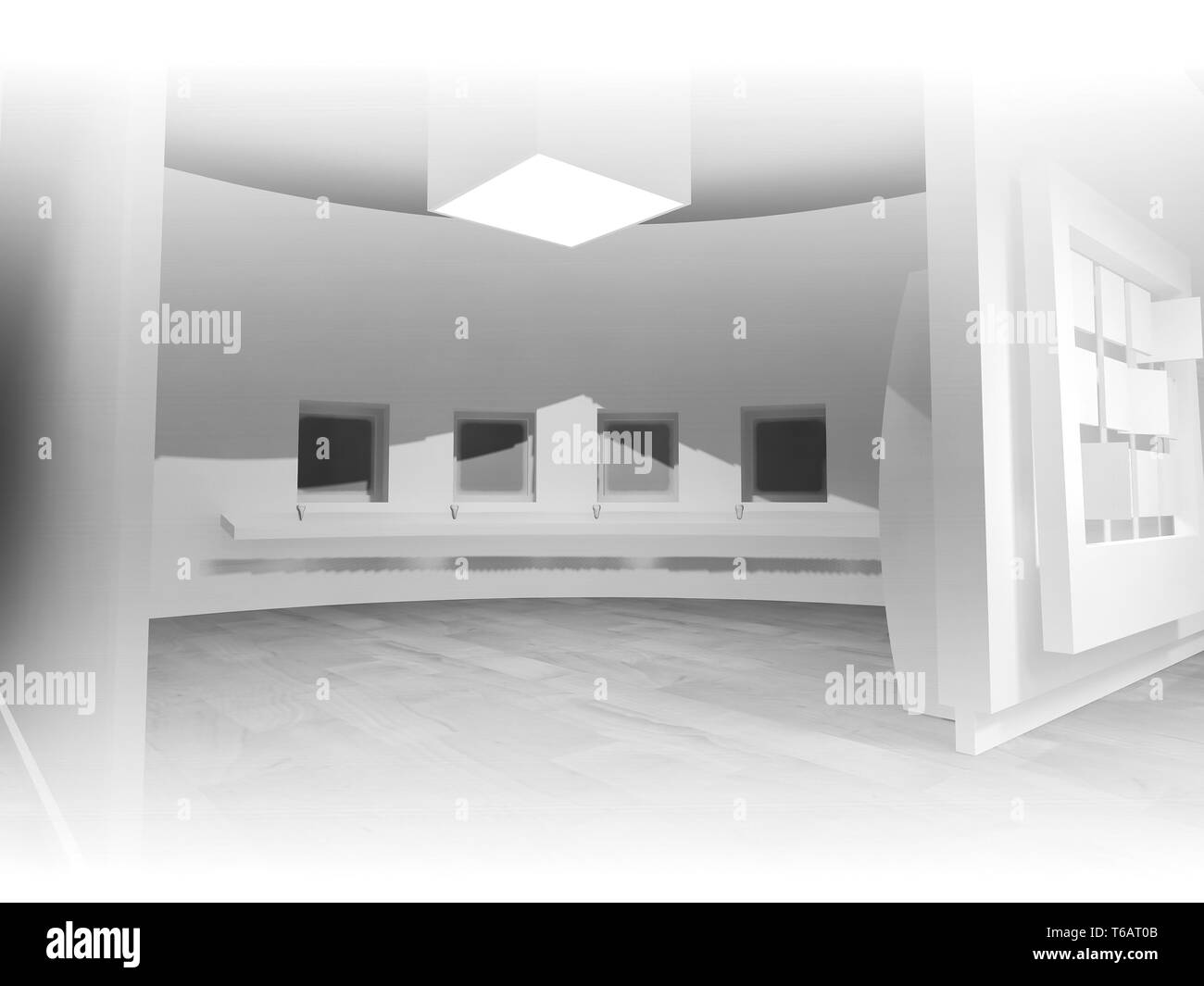 open space, clean room with shapes in 3d, business space and work Stock ...