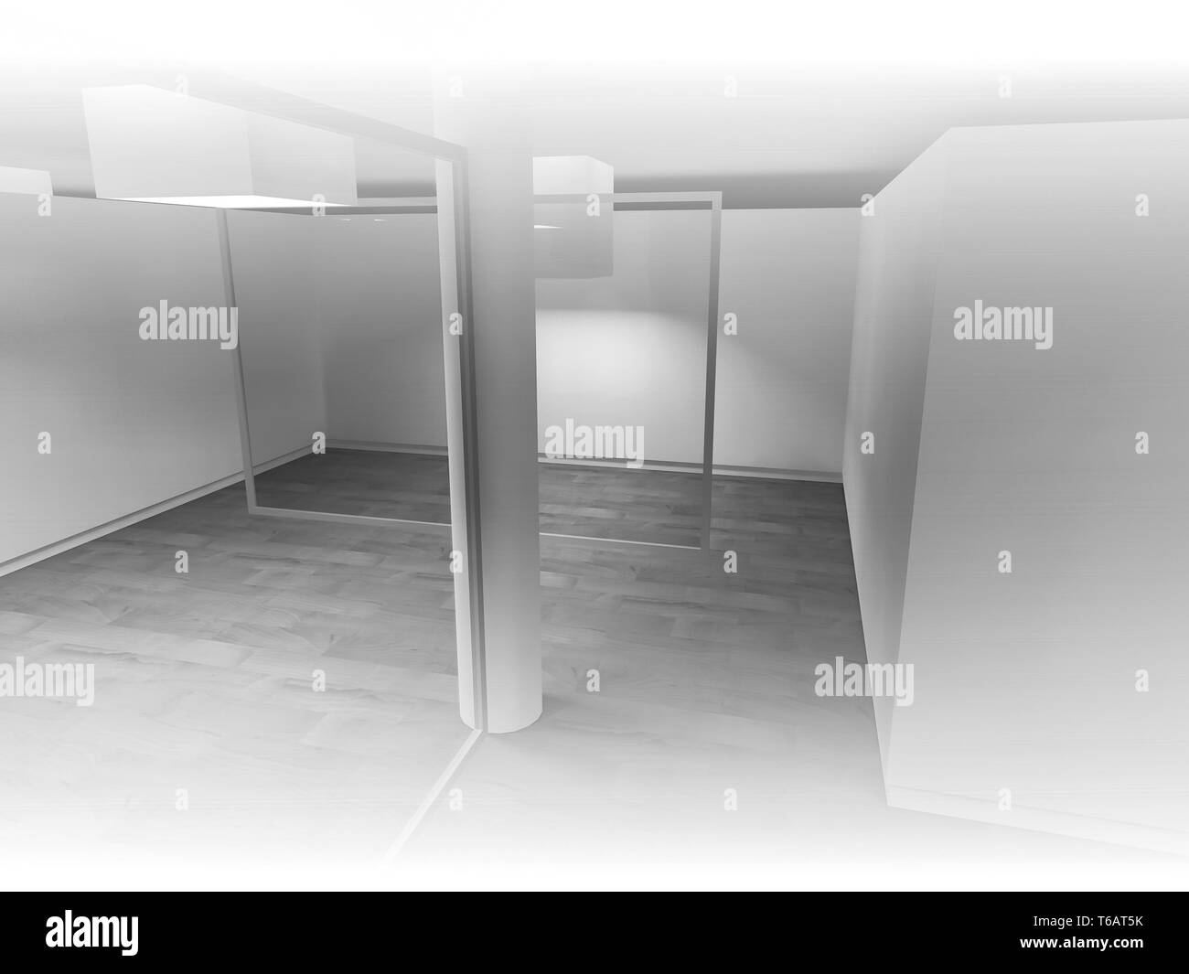 open space, clean room with shapes in 3d, business space and work Stock ...