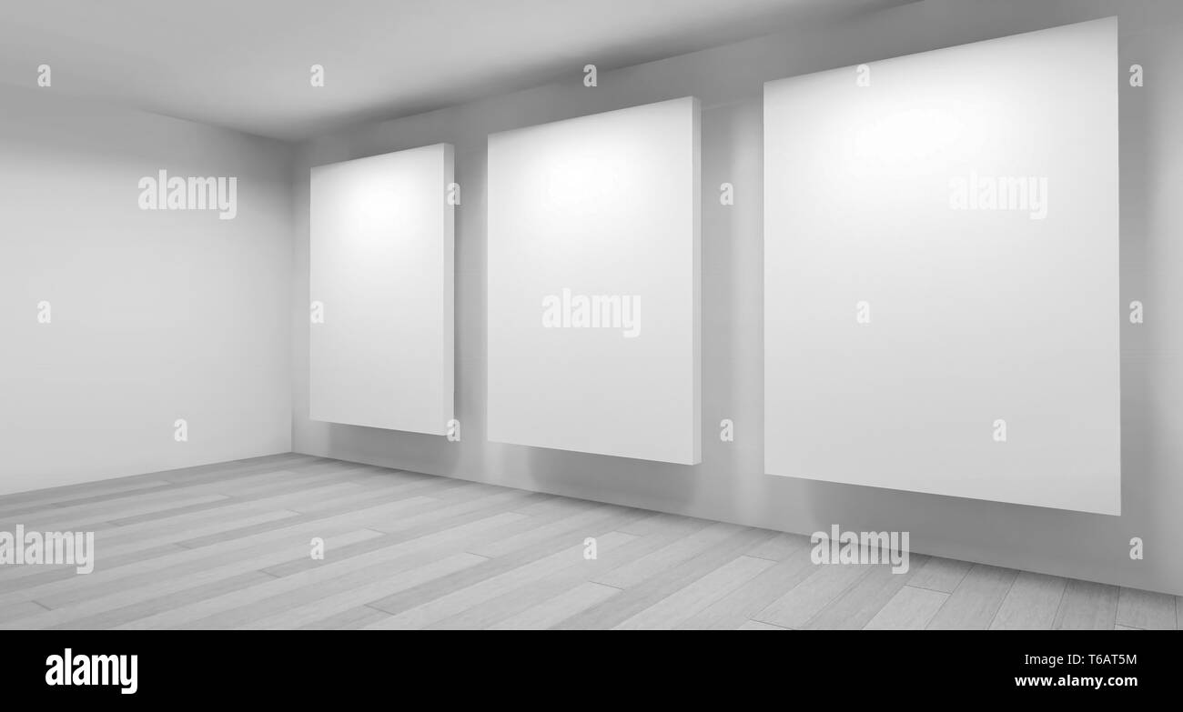 clean art gallery space with blank frames on the wall, clean room with ...
