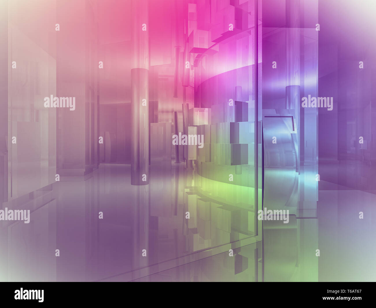 futuristic open space, clean room with shapes in 3d, business space ...