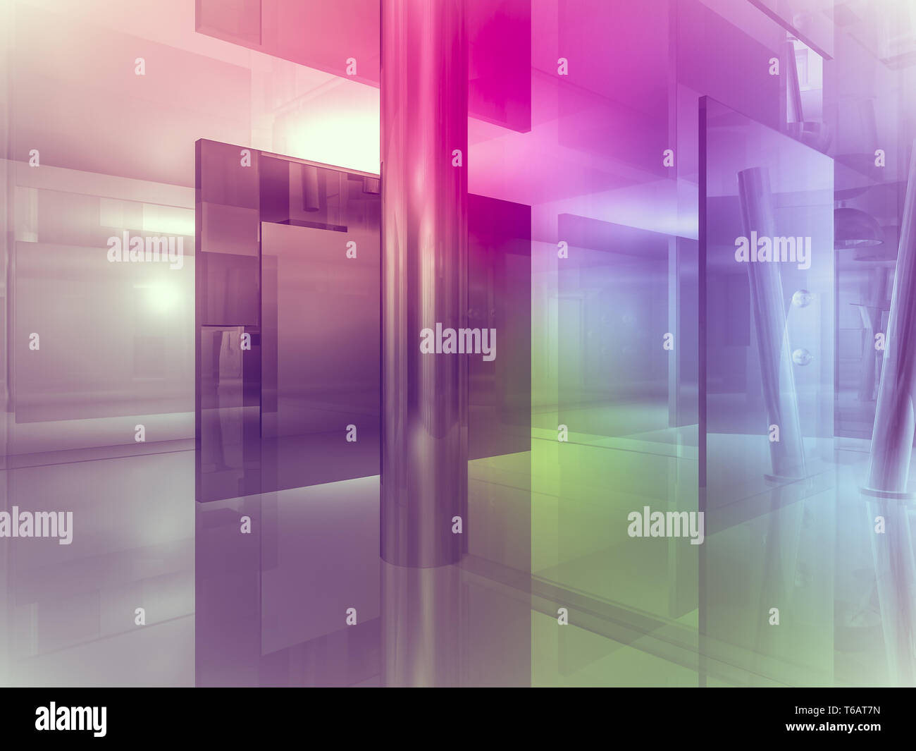 perspective, open space, clean room with shapes in 3d, business space ...