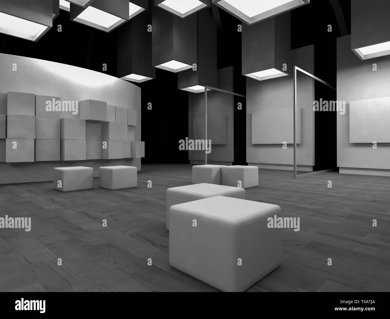 Art gallery with blank frames, modern building, conceptual architecture ...