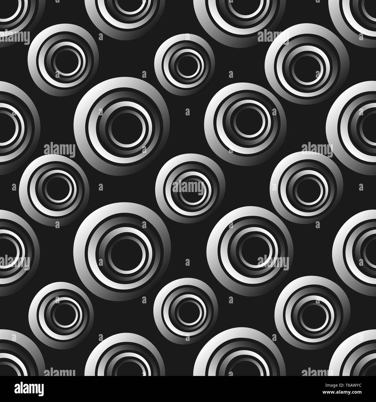 Seamless background of concentric circles in chrome gradient on black ...