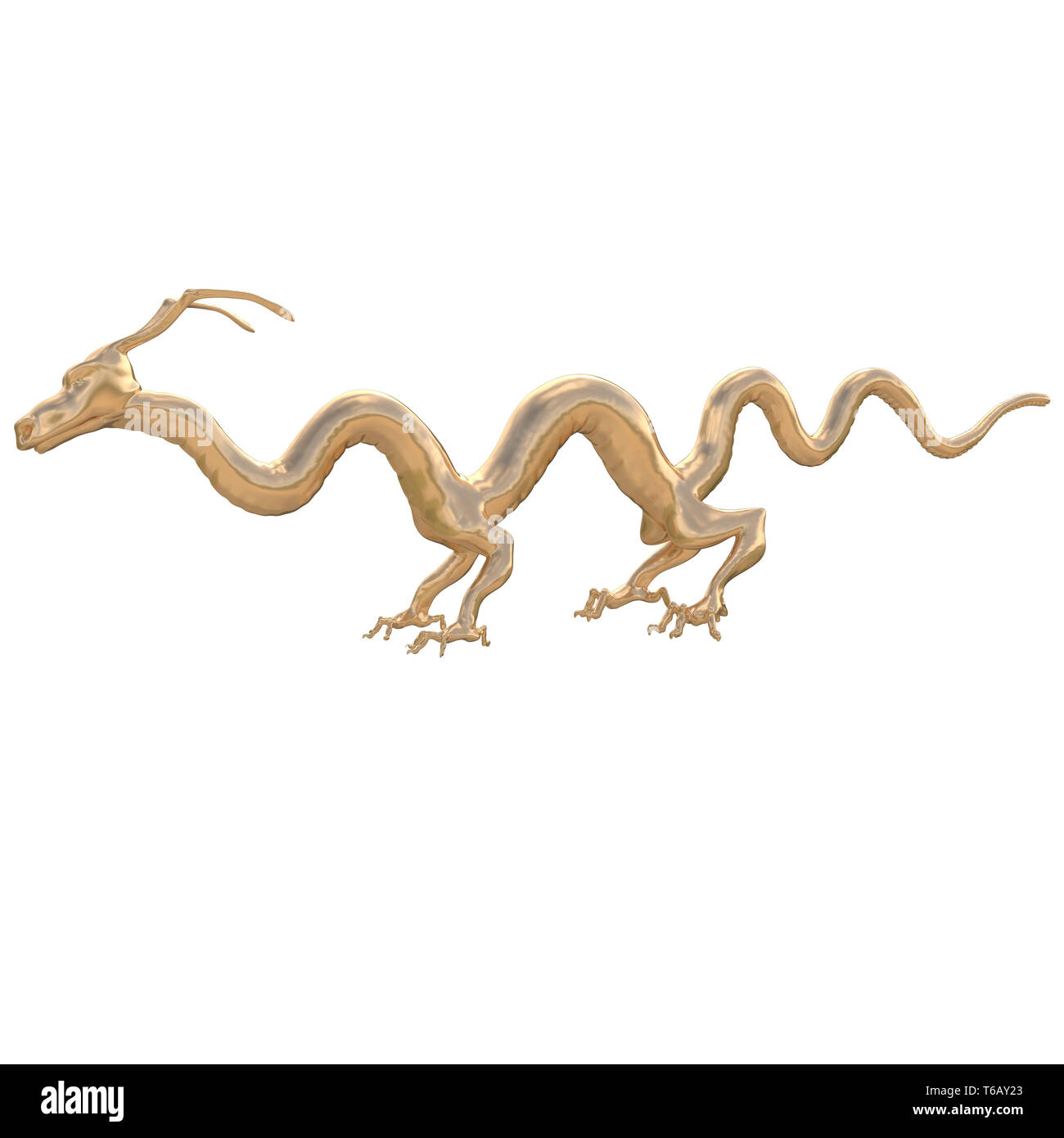 3d render. Golden statue of a very long Chinese dragon Stock Photo - Alamy