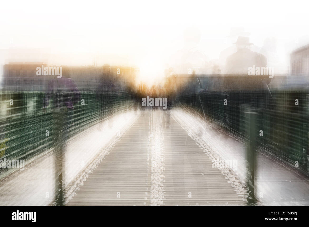 double exposure, people walking over a bridge Stock Photo - Alamy