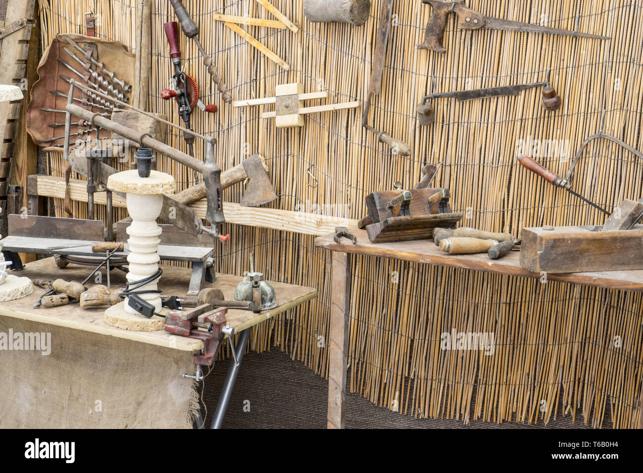 craft workshop traditional tools sculptor, wood, hammers and chisels ...