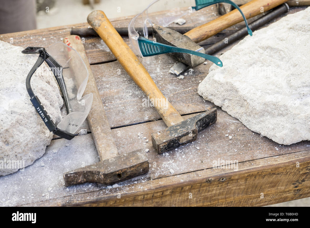 Traditional tools sculptor, wood, hammers and chisels for working stone ...