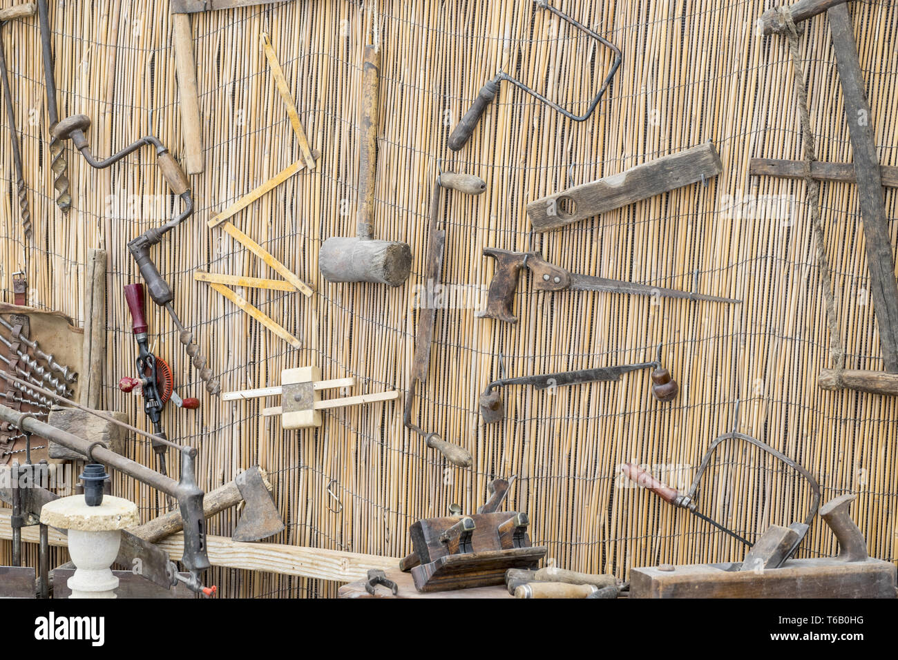 craft workshop traditional tools sculptor, wood, hammers and chisels ...
