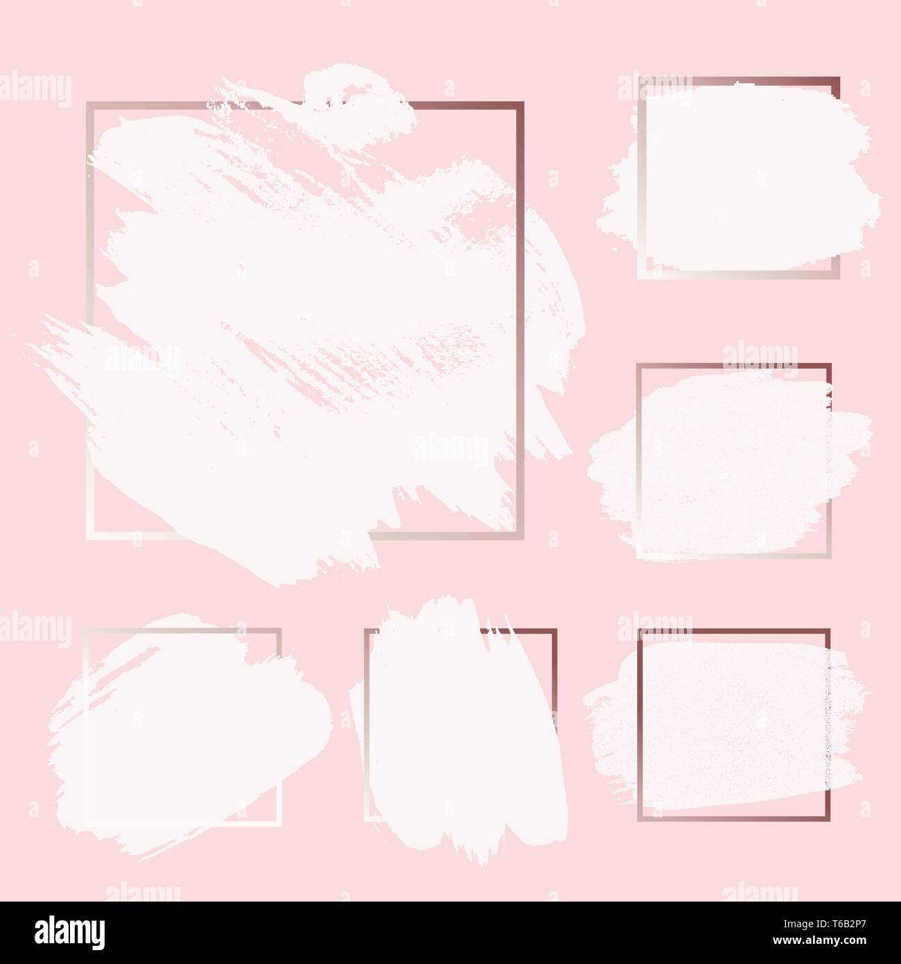 Pink Rose Gold Grunge Brush paint ink stroke with square frame ...