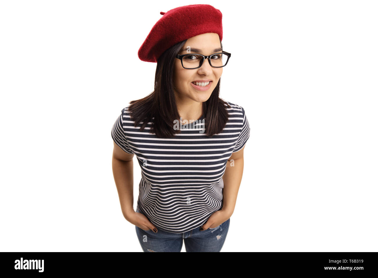 Cheerful young trendy female posing isolated on white background Stock ...
