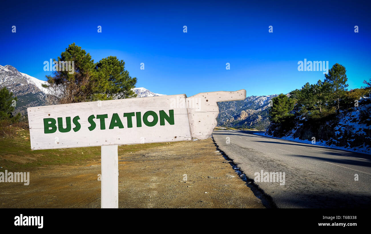Street Sign the Direction Way to Bus Station Stock Photo - Alamy
