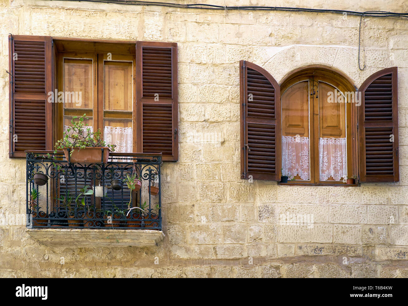 A view of traditional Maltese style balcony and window in Valletta ...
