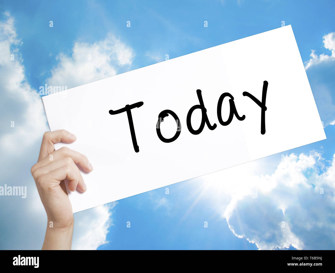 Today Sign on white paper. Man Hand Holding Paper with text. Isolated ...