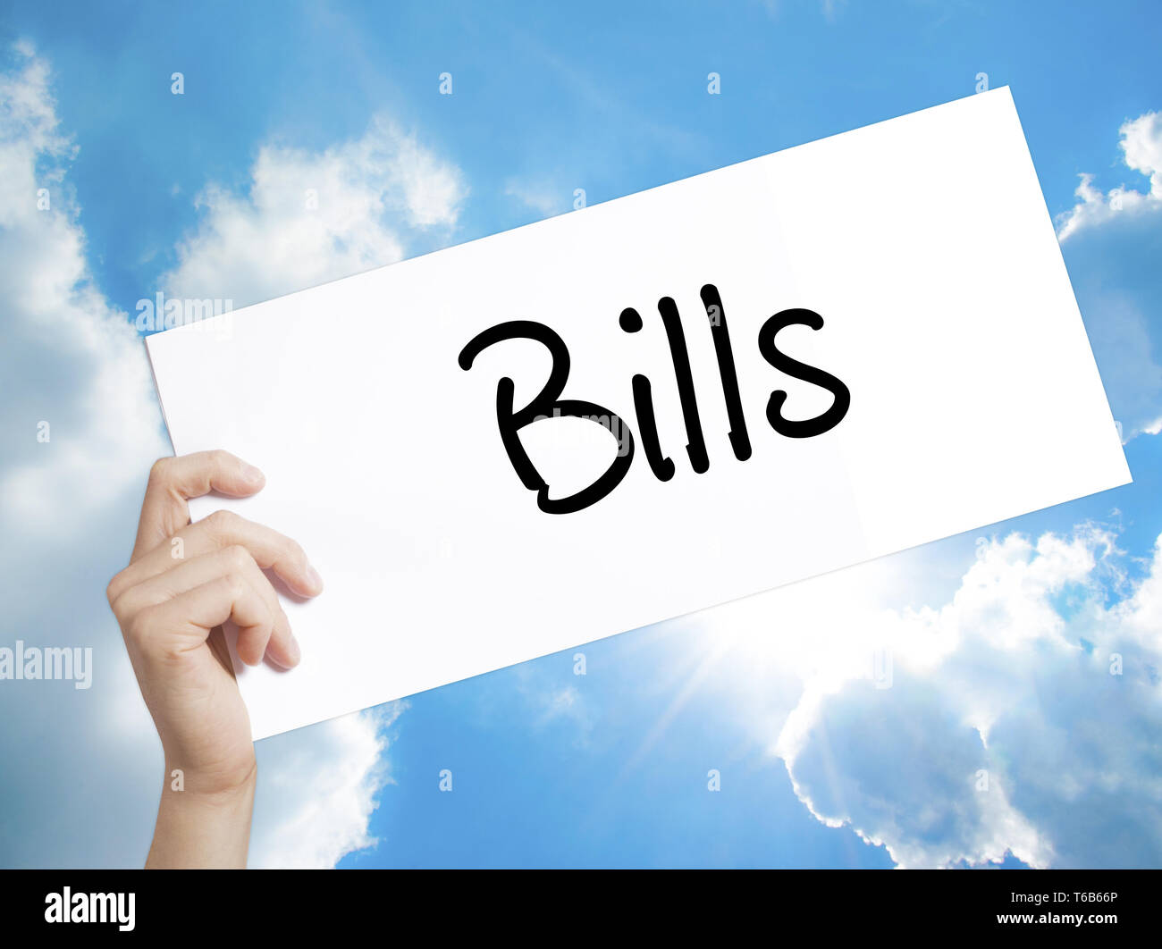 Bills Sign on white paper. Man Hand Holding Paper with text. Isolated ...