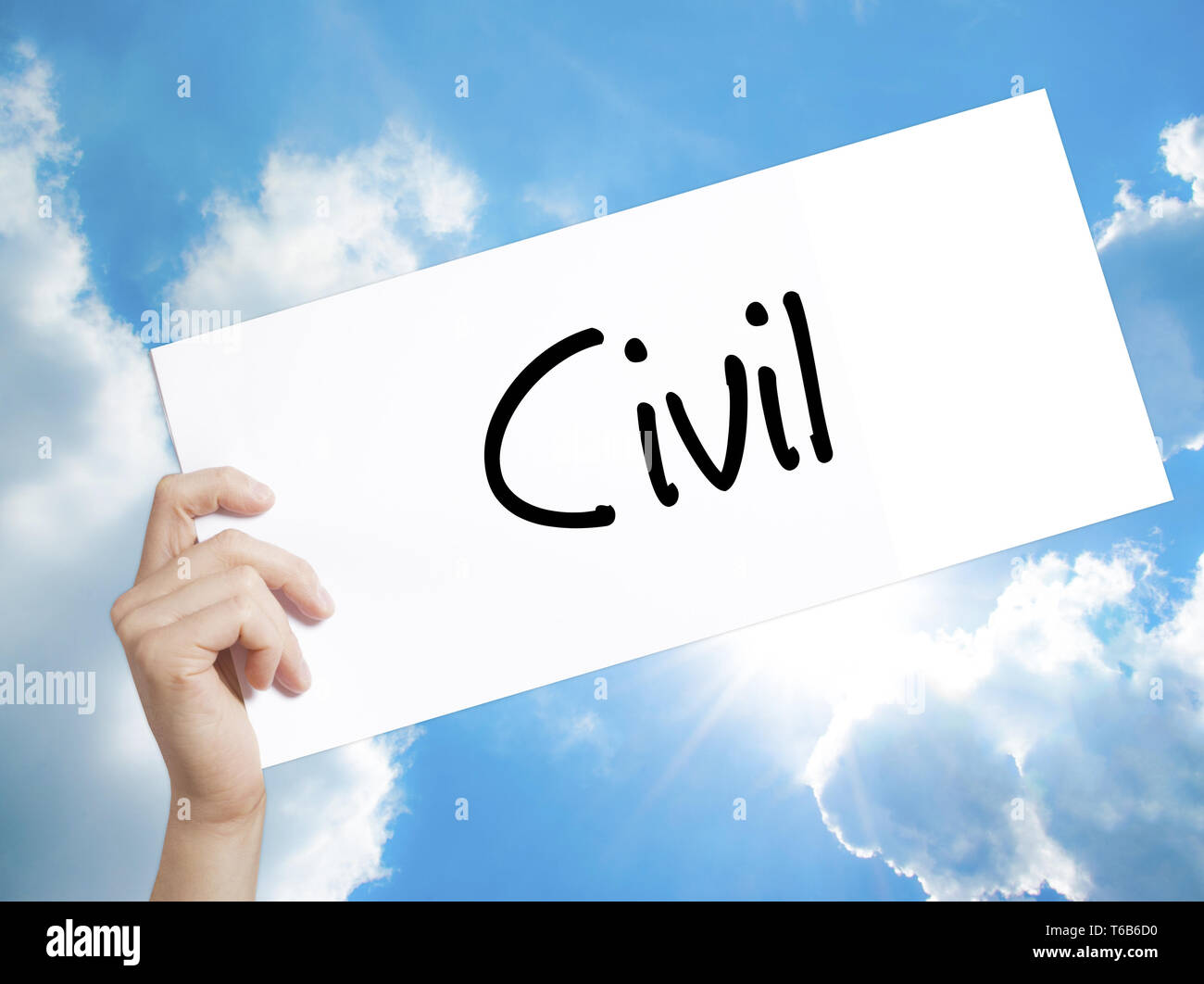 Civil Sign on white paper. Man Hand Holding Paper with text. Isolated ...