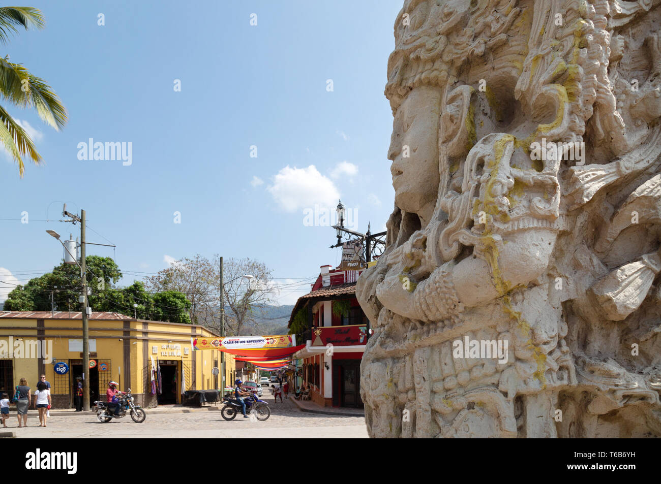 Street scene in the colourful town of Copan Ruinas, near the Copan ...