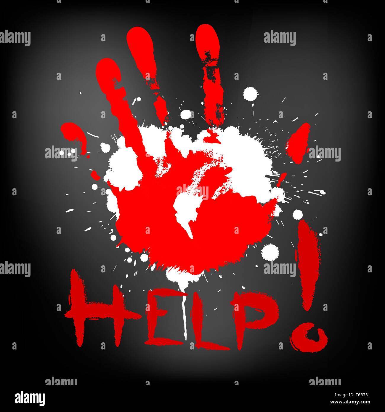 Red print of my hand on dark background - help lettering Stock Vector ...